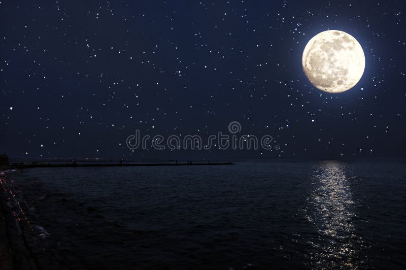 Seascape on Moonlight and Starlight Stock Image - Image of stars ...