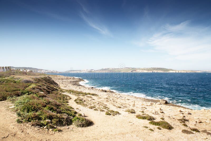 Qawra Point Beach in Malta stock photo. Image of town - 175094364