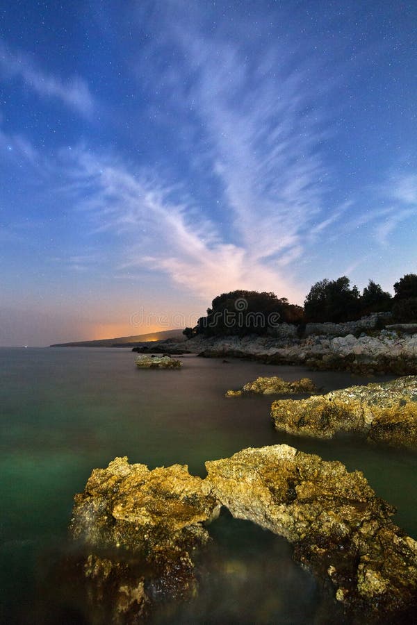 Night seascape stock photo. Image of ocean, evening, clouds - 32670218