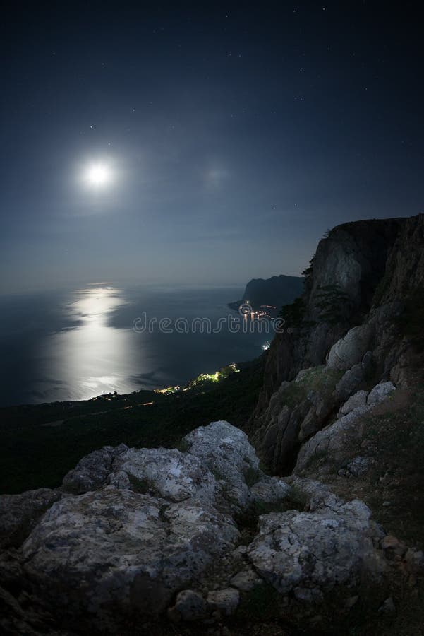 Seascape at night. stock image. Image of peaceful, black - 25079475