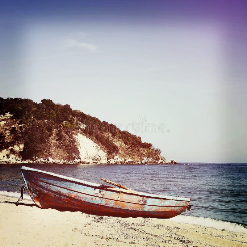 Seascape with old boat stock photo. Image of beaches - 38698456