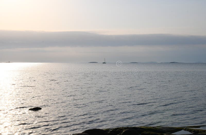 Seascape with a Sailing Boat Stock Image - Image of seascape, outcrop ...