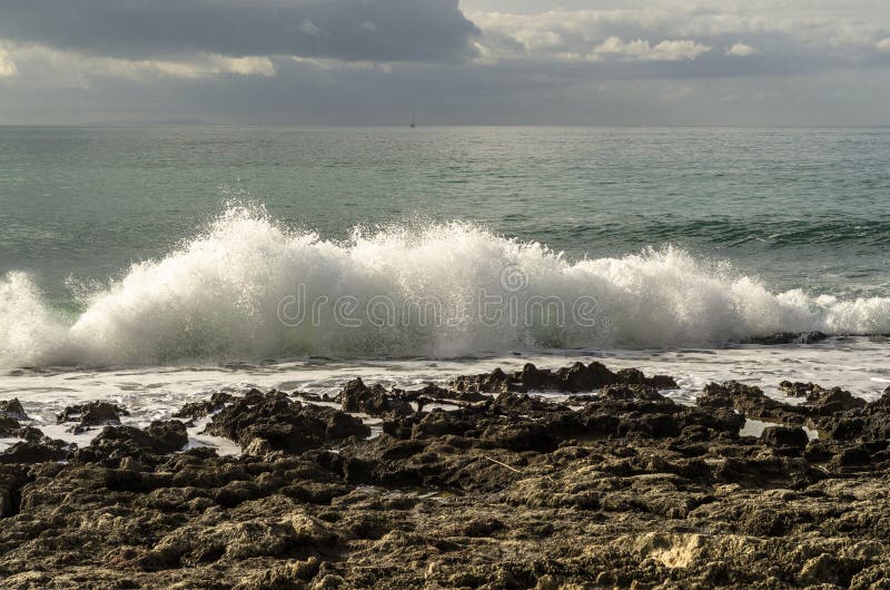 Seascape with Rocks and Big Waves Stock Image - Image of scenery, large ...