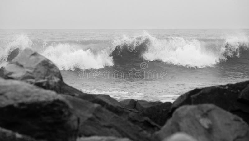 Seascape with Rocks and Stormy Ocean Stock Image - Image of cliff ...