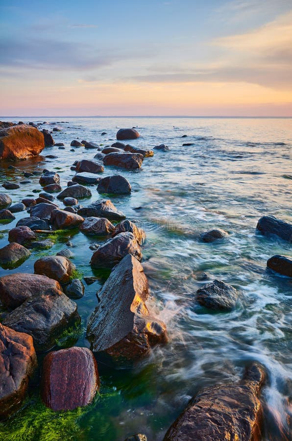 Seascape with Rocks in Water at Sunset Stock Photo - Image of water ...