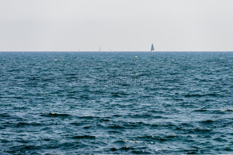 Seascape with Sailing Yacht on the Horizon Stock Image - Image of ...