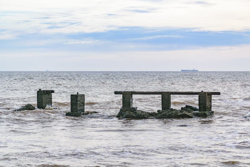 Broken Breakwater at River stock image. Image of blue - 99234393