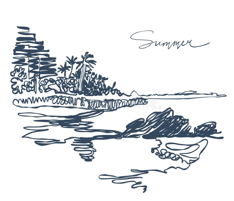 Seascape. the Seashore. Drawing with One Continuous Line. Vector ...
