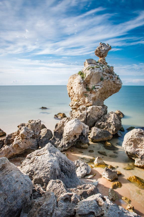 Seascape with Sharp Rocks on the Coast, Vertical Frame Stock Image ...
