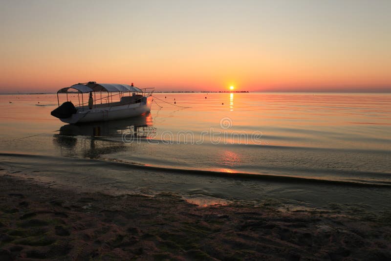 Seascape Summer Sunset with Boat Stock Image - Image of boat, minimal ...