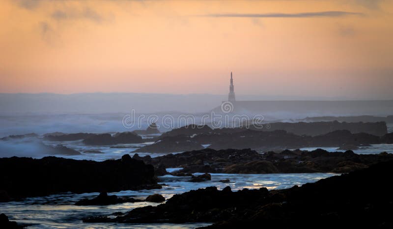 Golden Seascape with Beacon at Sunset Stock Photo - Image of navigation ...