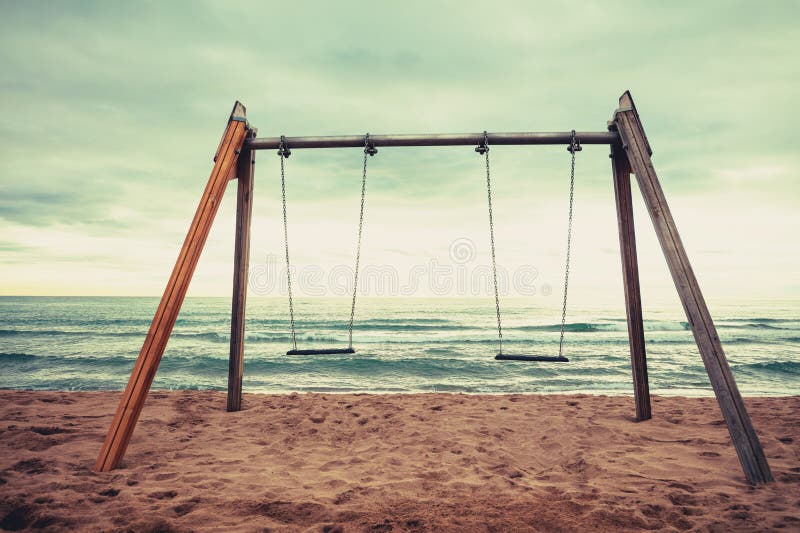 Seascape during Sunset. Swing on the Beach Stock Photo - Image of enjoy ...
