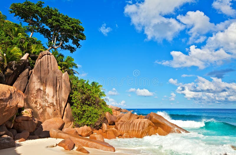 Seascape view stock photo. Image of seychelles, rock - 23568114