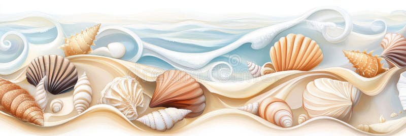 Seashell Banner Showcasing a Serene Coastal Landscape with Ripple ...