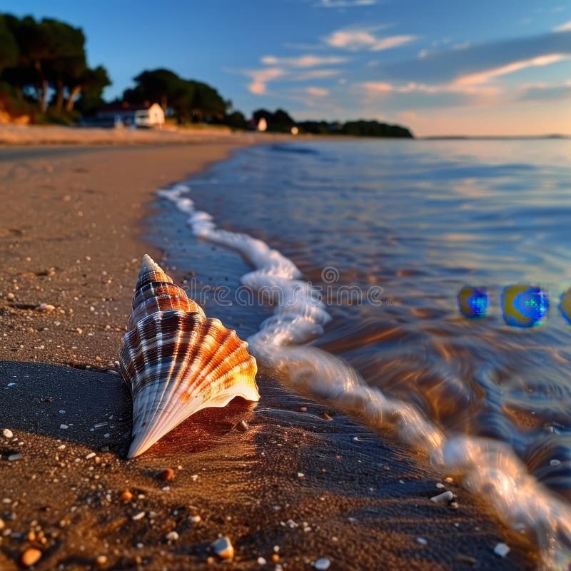 Seashell on the Beach in Sea Water. Stock Illustration - Illustration ...