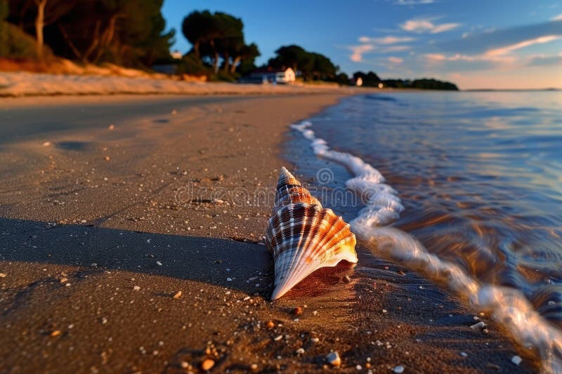 Seashell on the Beach in Sea Water. Stock Illustration - Illustration ...