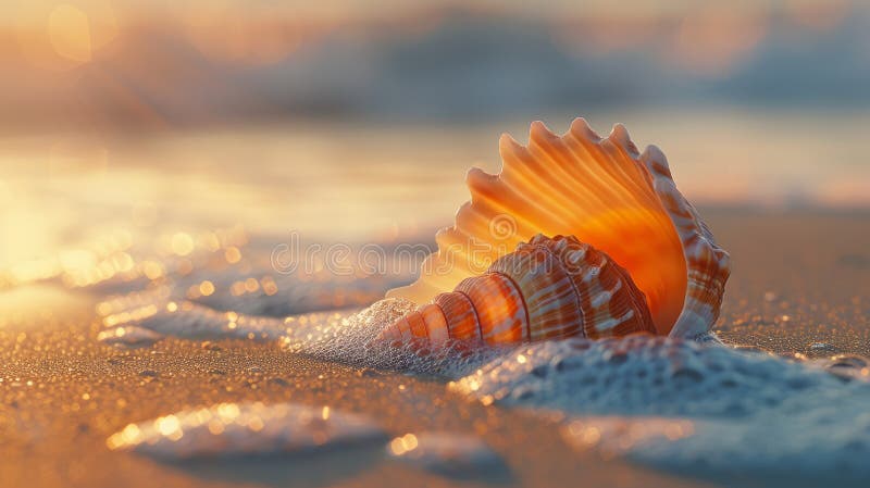 Sunrise Seashell Beach Golden Hour Ocean Shore Seascape Stock Photos ...