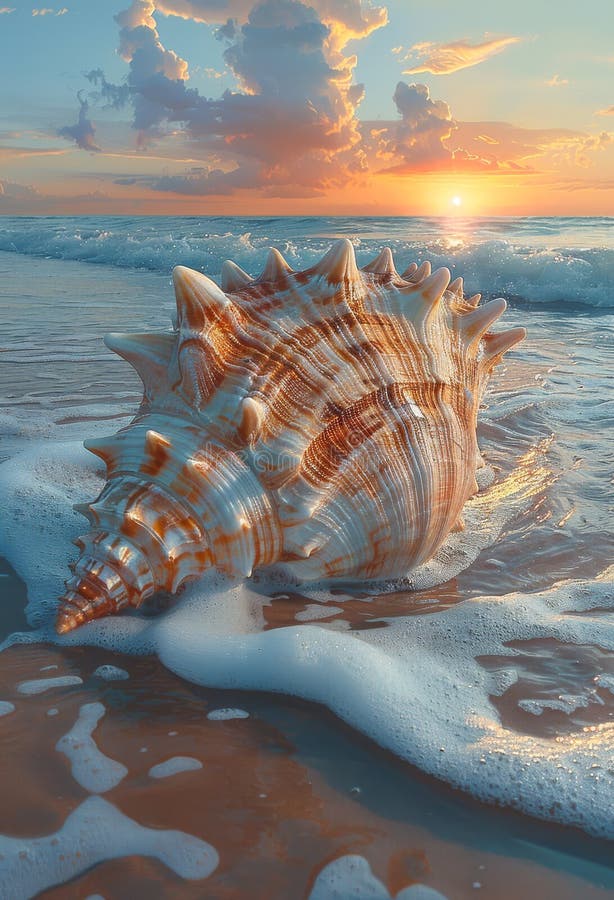 Seashell on the Beach at Sunset Stock Photo - Image of life, shorefront ...