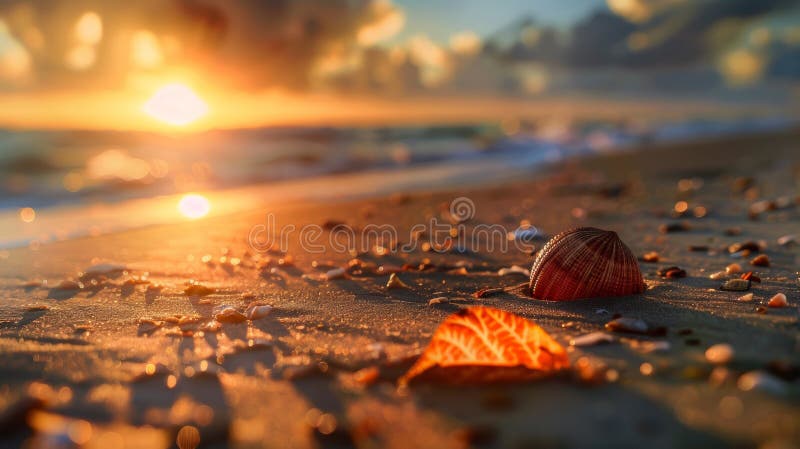 Seashell on Beach at Sunset Stock Photo - Image of sunset, scenic ...