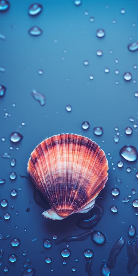 Seashell on Blue Background with Water Drops - Mobile Phone Lock Screen ...