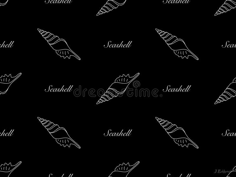 Seashell Seamless Pattern on Black Background Stock Illustration ...