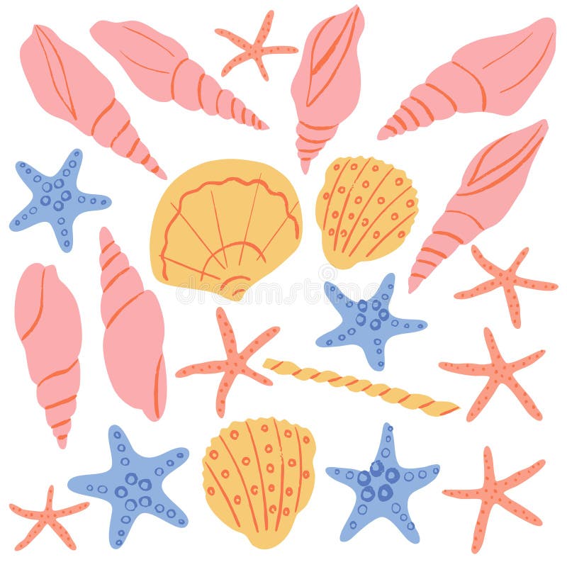 Seashell Cartoon Set stock vector. Illustration of collection - 311384989