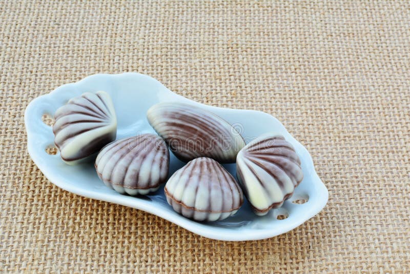 Seashell Chocolate Candies in White Porcelain Dish Stock Image - Image ...