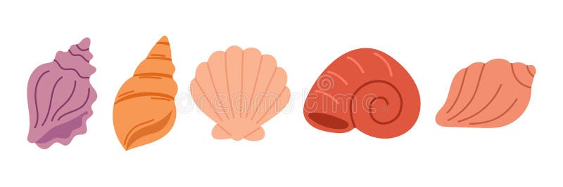 Seashell Clipart Set with Colorful Tropical Shells in Flat Vector Style ...