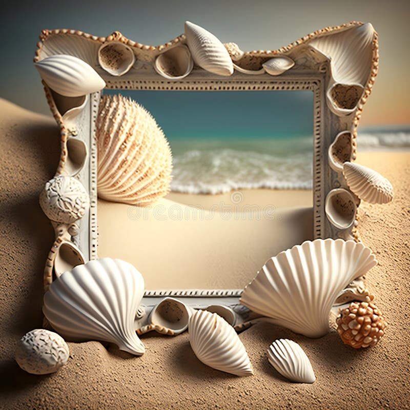 Seashell Collection Frame on the Beach. Generative AI Stock ...