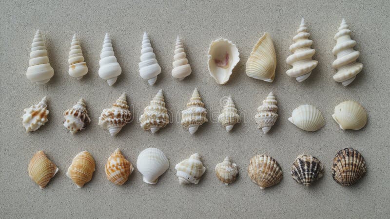 Seashell Collection on Light Beige Surface Stock Illustration ...