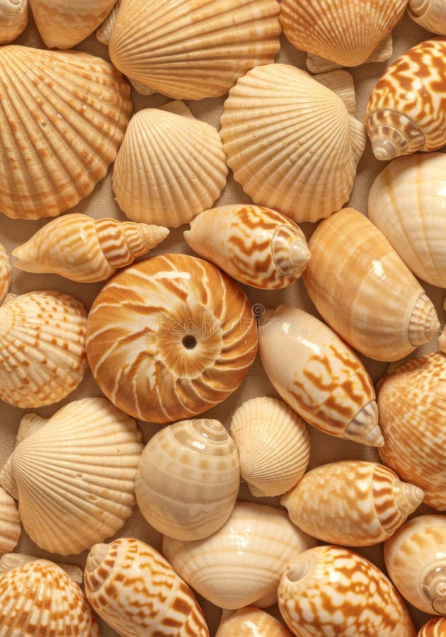 Seashell Collection on Sand Beach Texture Stock Illustration ...