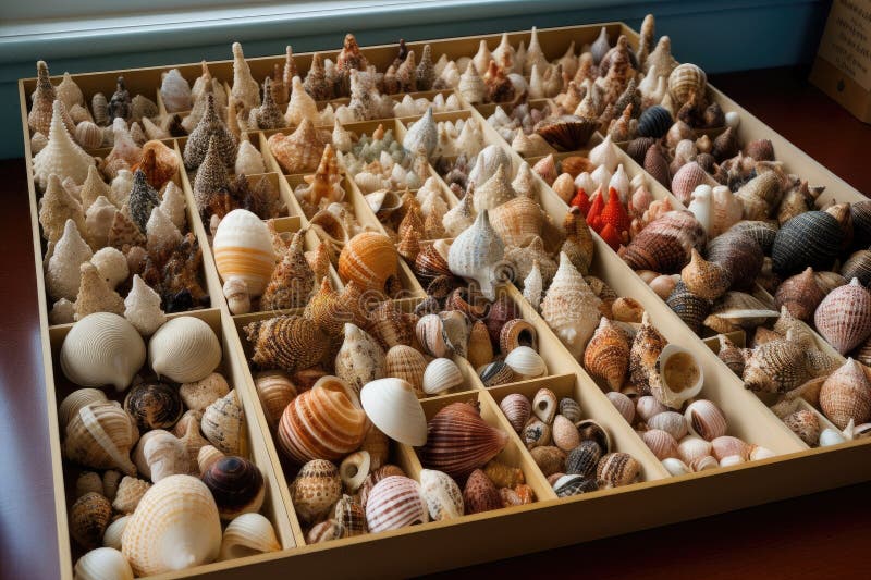 Seashell Collection, with the Shells Sorted and Labeled for Easy ...