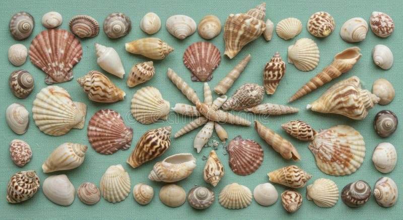 Seashell Collection on Teal Background Stock Illustration ...