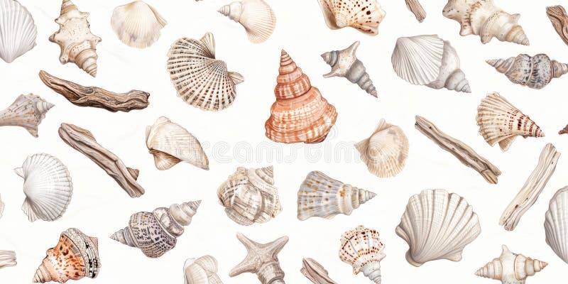 Seashell and Coral Patterns with Retro Coastal Style Stock Photo ...