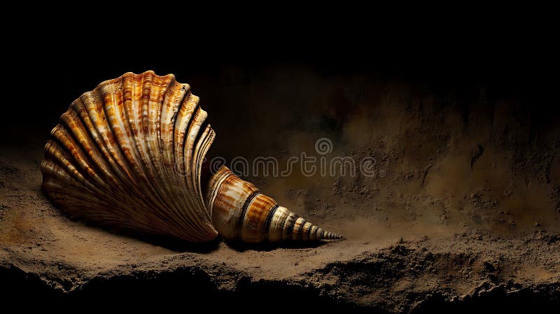 Seashell on Dark Sand, Dramatic Lighting Stock Illustration ...