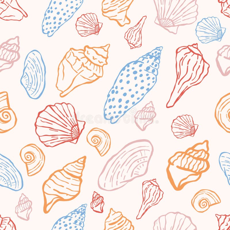 Seashell Doodle Seamless Pattern Stock Vector - Illustration of symbol ...