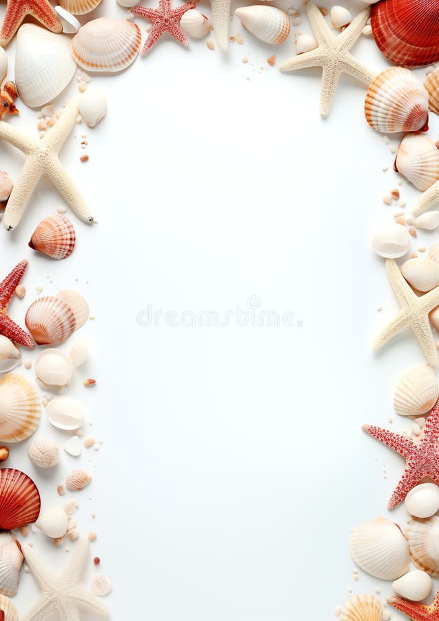 Seashell Frame Border on White Background Stock Illustration ...