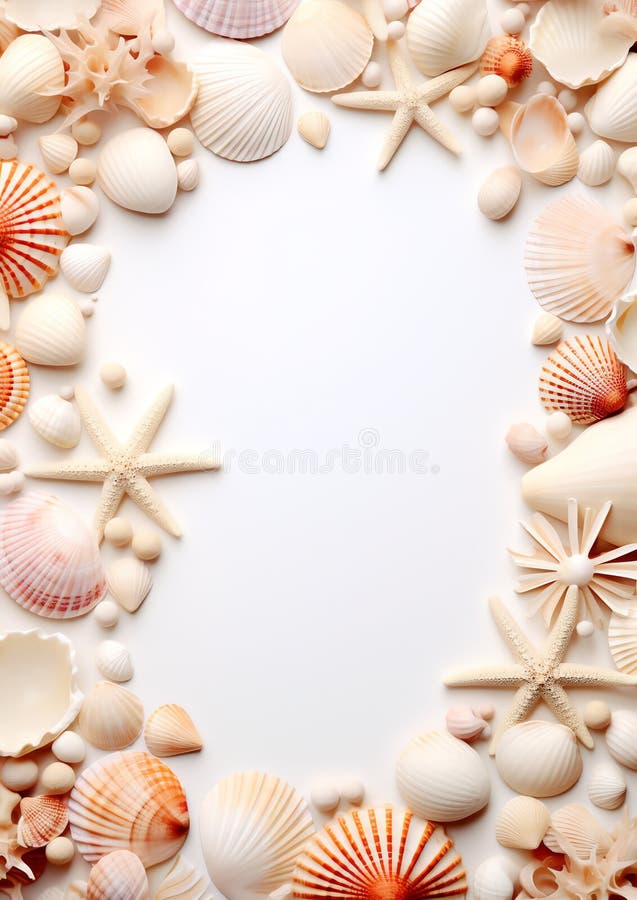 Seashell Frame Border on White Background Stock Illustration ...