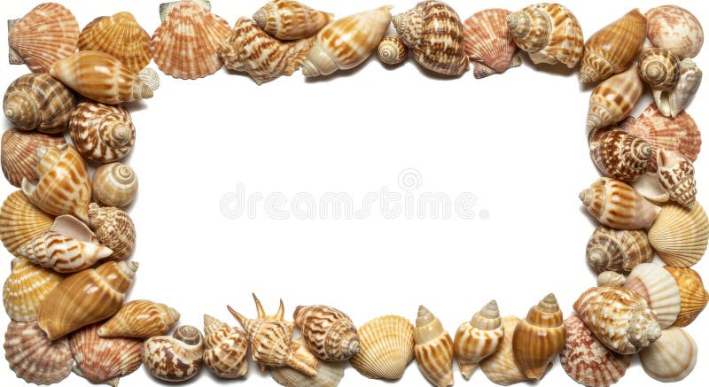 Seashell Frame Border White Background Seashells Arranged in a ...