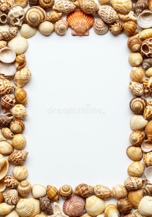 Seashell Frame Border White Background Seashells Arranged in a Frame ...