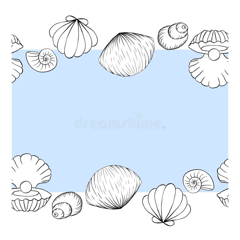 Seashell Frame Seamless Horizontal Border Template for Text. Vector ...