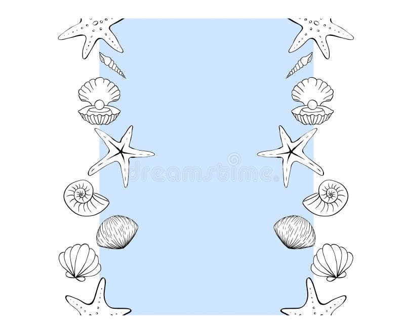 Seashell Frame Seamless Vertical Border Template for Text. Vector ...