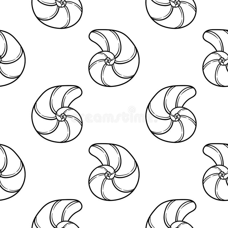 Seashell Hand Drawn Seamless Pattern Stock Vector - Illustration of ...
