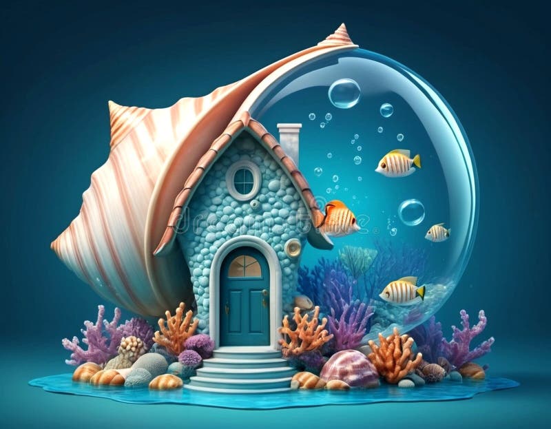 : Seashell, House, Home, Ocean, Underwater, Stock Illustration ...