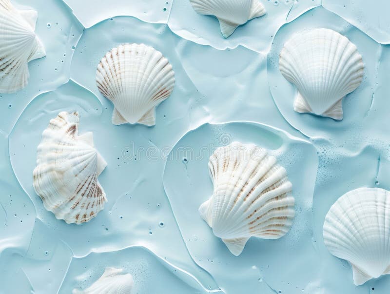 Seashell Imprints on a Blue Textured Surface Stock Photo - Image of ...
