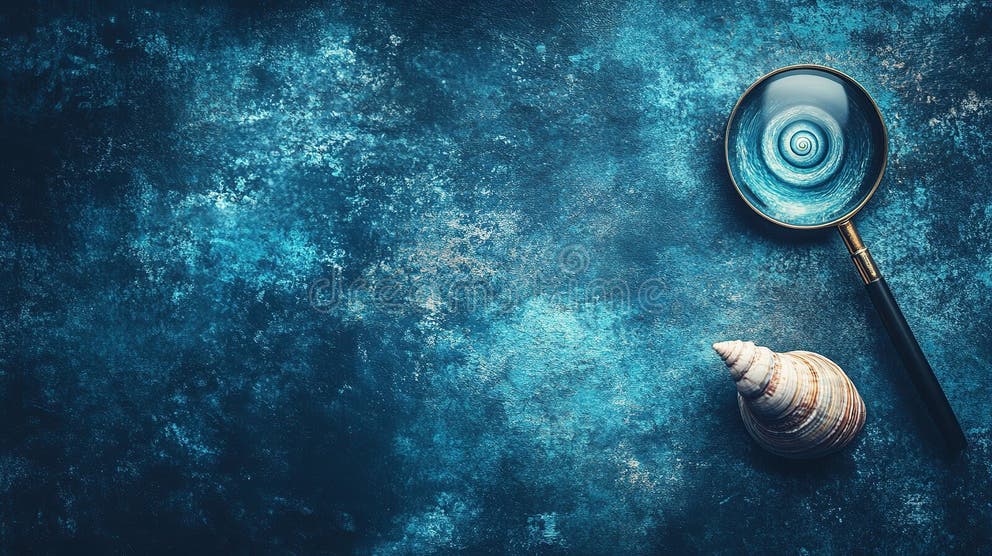 Seashell, Magnifying Glass, Blue Texture, Discovery, Background Stock ...