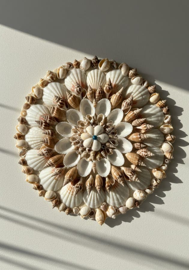 Seashell Mandala: Circular Beige and White Seashell Arrangement Stock ...