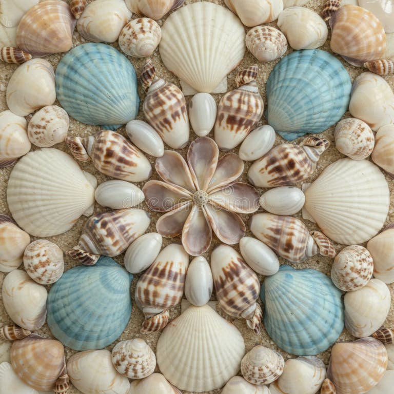 Seashell Mandala on Sand: a Coastal Pattern Stock Illustration ...