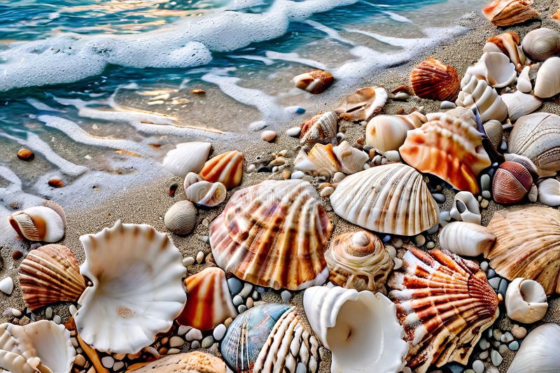 Seashell Mosaic a Beach with a Mosaic of Seashells and Other Bea Stock ...