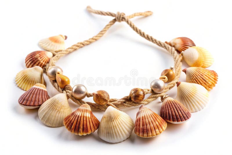 Seashell Necklace with Natural Shells and String Isolated on White ...